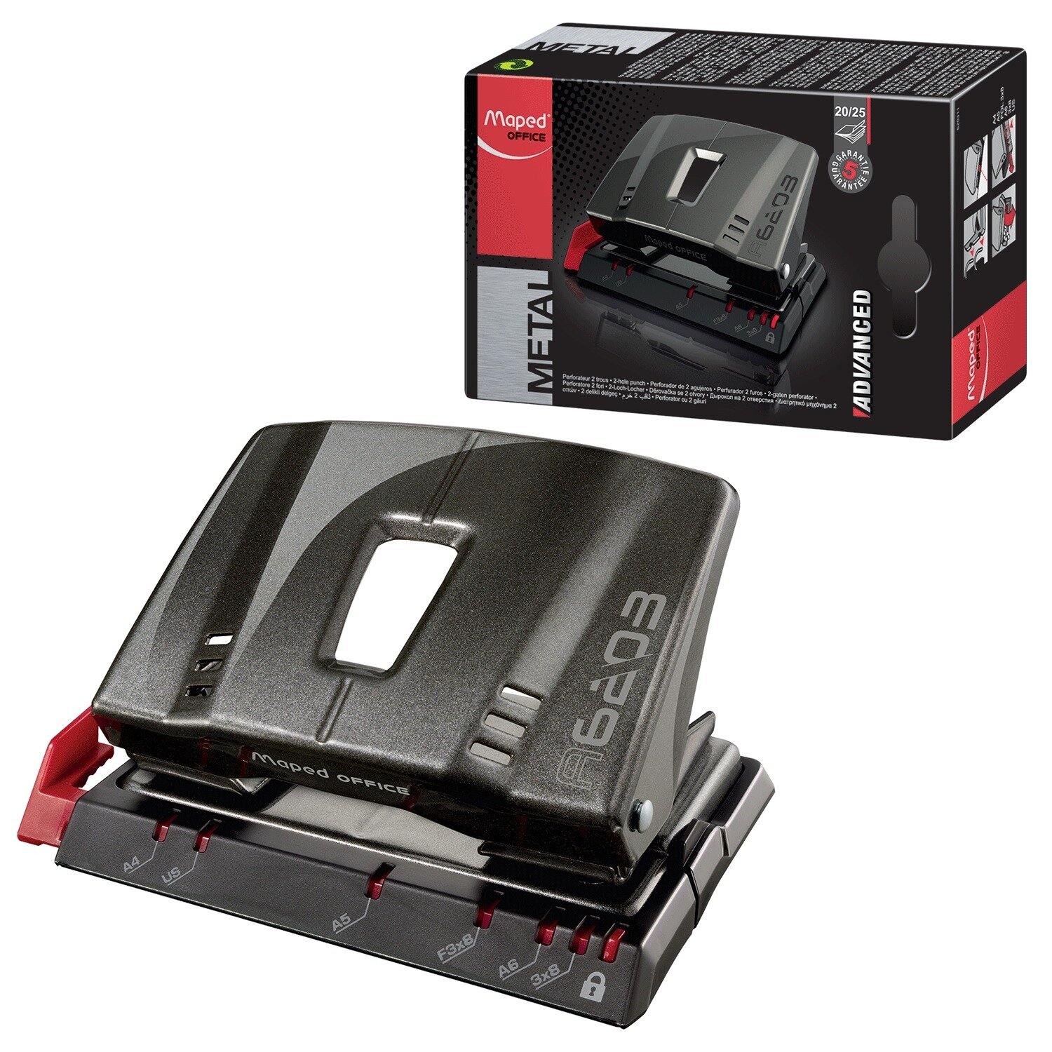 Дырокол Maped "Advanced Metal", металлический средний, на 25 листов, темно-серый (620311)