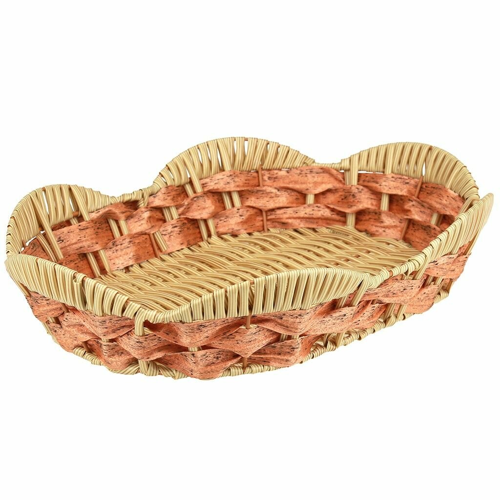 Корзина-сухарница КНР плетеная, 33х24 см, высота 7,5 см, полипропилен, карамельный, ажурный край, овальная