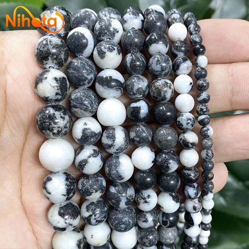 Бусины Nihota из натурального камня 4/6/8/10/12 мм 6mm-about 62pcs, Black Zebra Stone