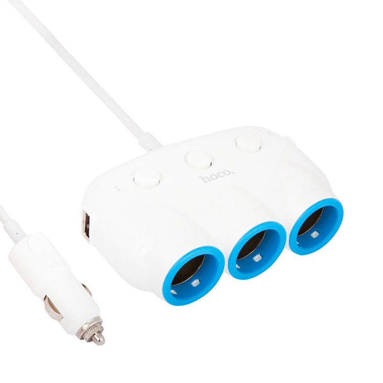Разветвитель гнезда прикуривателя Hoco C1 (3 гнезда) <белый>