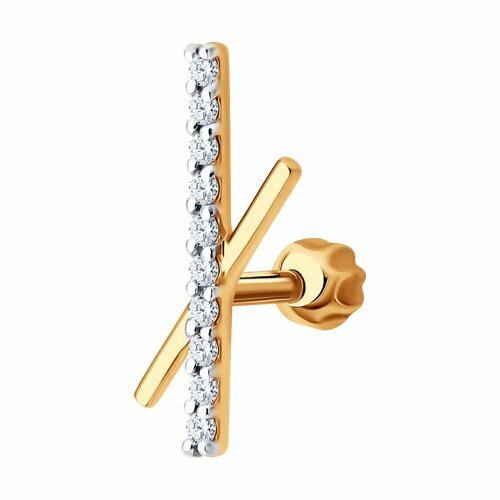 Серьги пусеты, красное золото, 585 проба, фианит