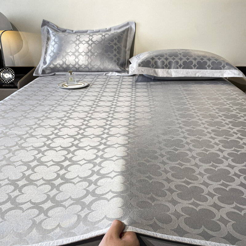 Класс А Низкопрофильная роскошь Высокоточная 7A Антибактериальная Пряжа-Окрашенная Машинная стирка Ледяной шелк Комплект постельного белья Охлаждающий мат Трехкомпонентный набор