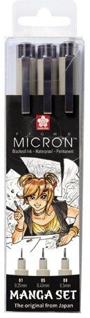 Набор линеров PIGMA MICRON MANGA 3шт. d:0,1/0,5/0,8 черный
