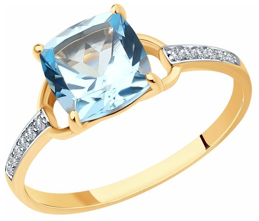 Кольцо, красное золото, 585 проба, бриллиант, топаз