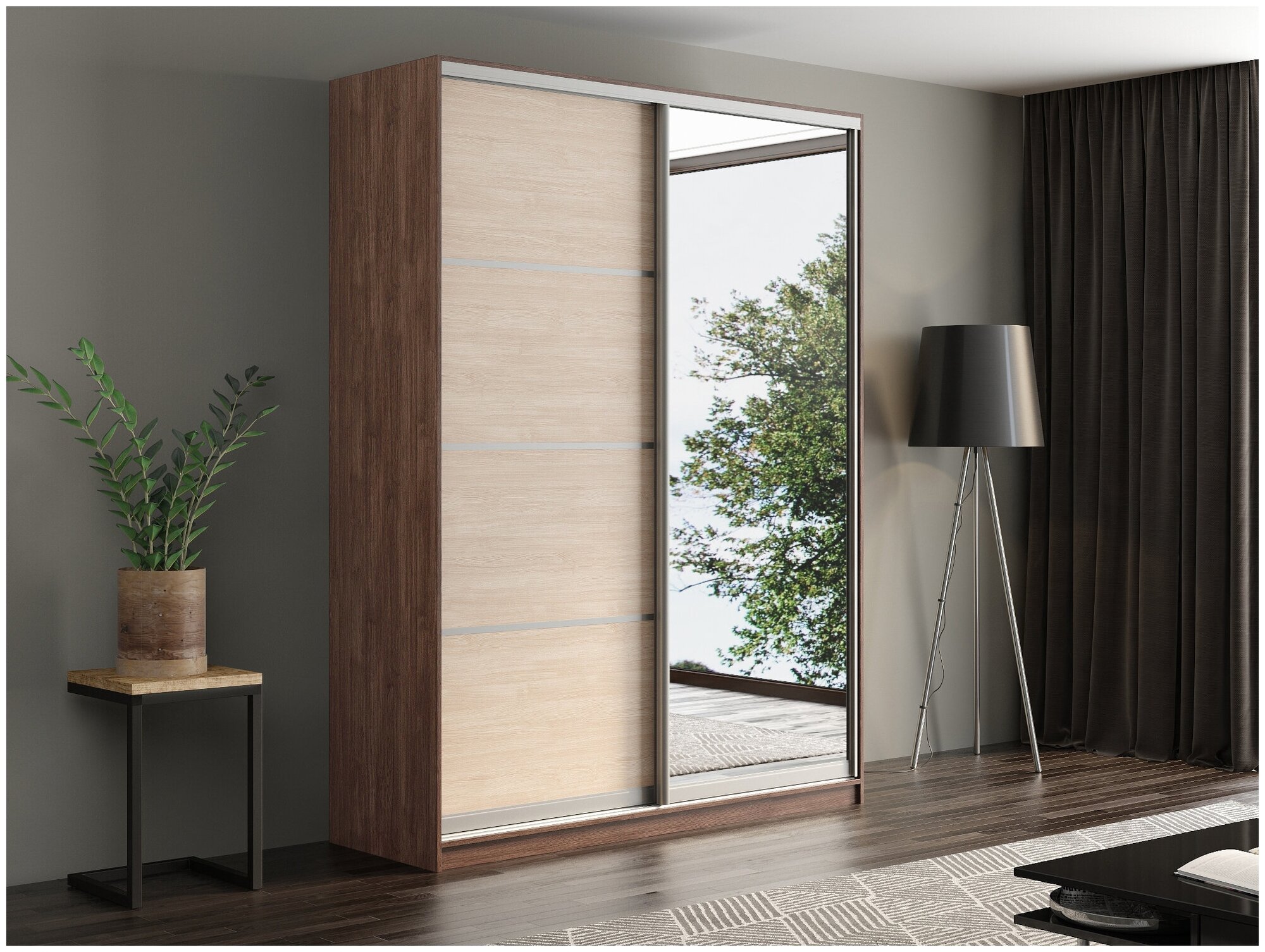 Шкаф-купе Матэрна шамони темный / шамони светлый / + зеркало, 190х45х240 см