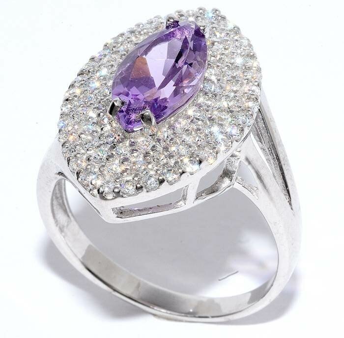 Кольцо, серебро, 925 проба, аметист, фианит