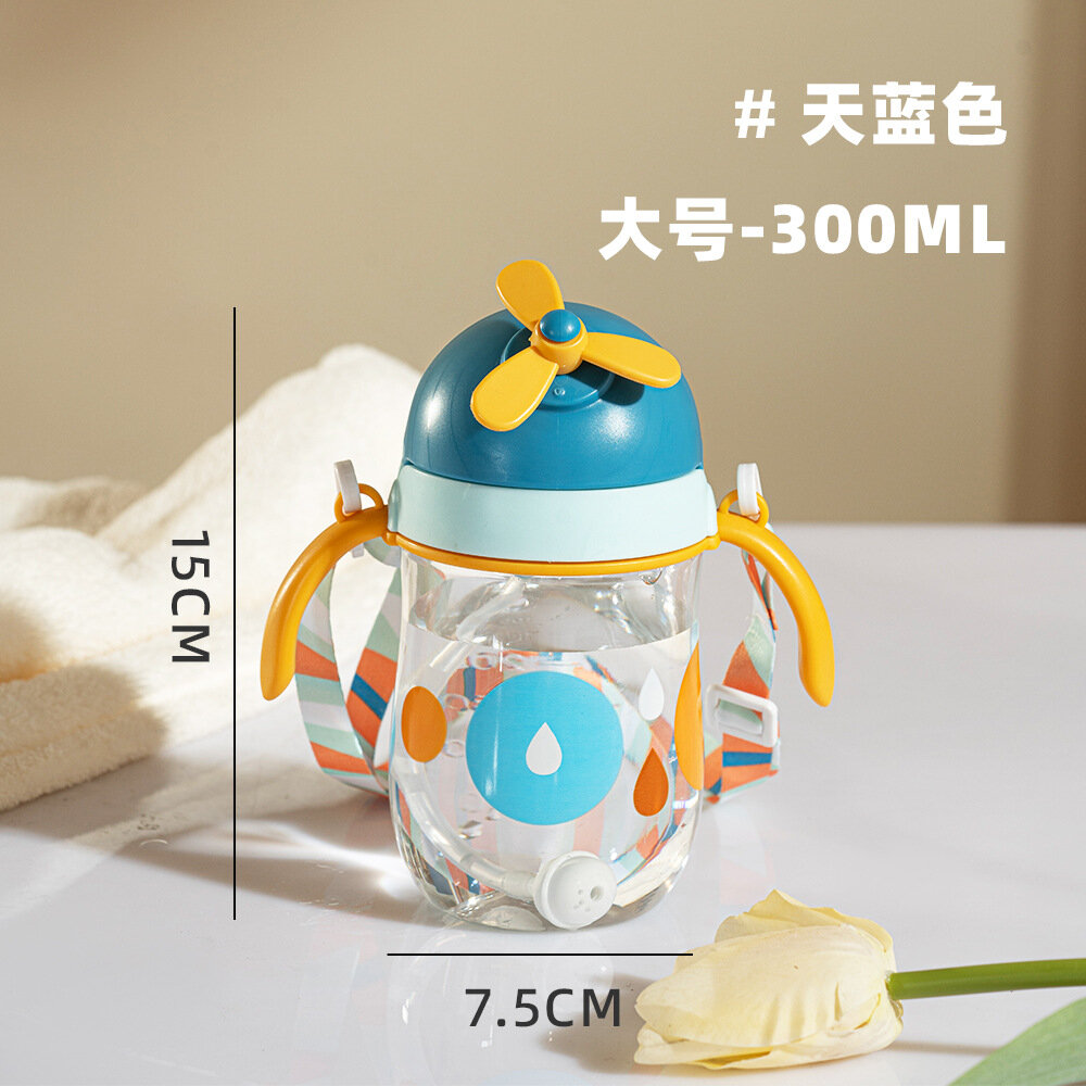 300 мл детская чашка с трубочкой и ручкой для детей 1-3 лет, непроливаемая, голубой цвет