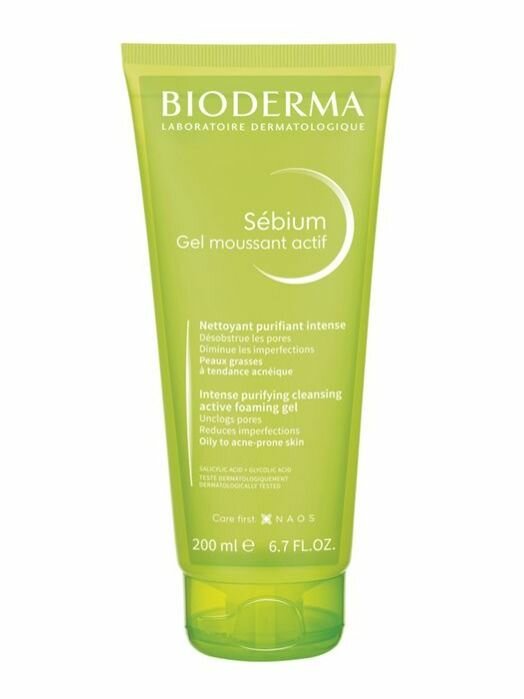 Биодерма Себиум Bioderma Sebium Очищающий гель Актив 200 мл