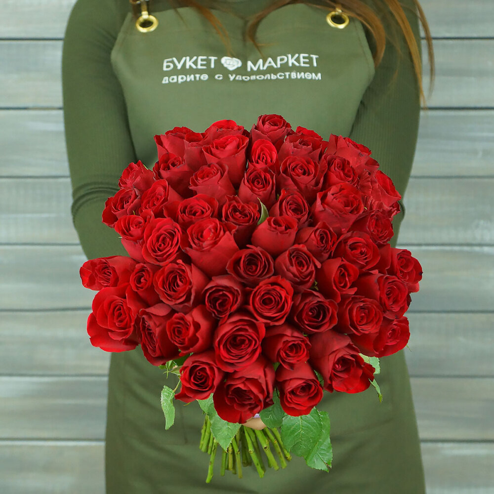 Букет живых цветов из 51 красная роза, высота 40см от Букет Маркет