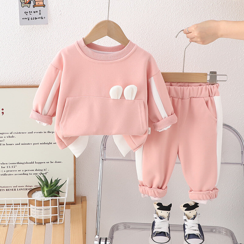 Костюм-двойка, для мальчиков, с ушками, розовый