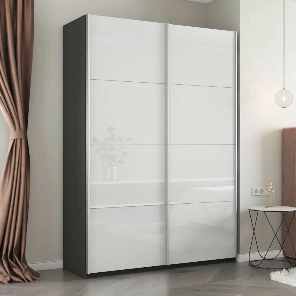 Шкаф-купе 1,2 Прайм 2-х дверный 120х230х57 Белое стекло Серый Диамант с доводчиками