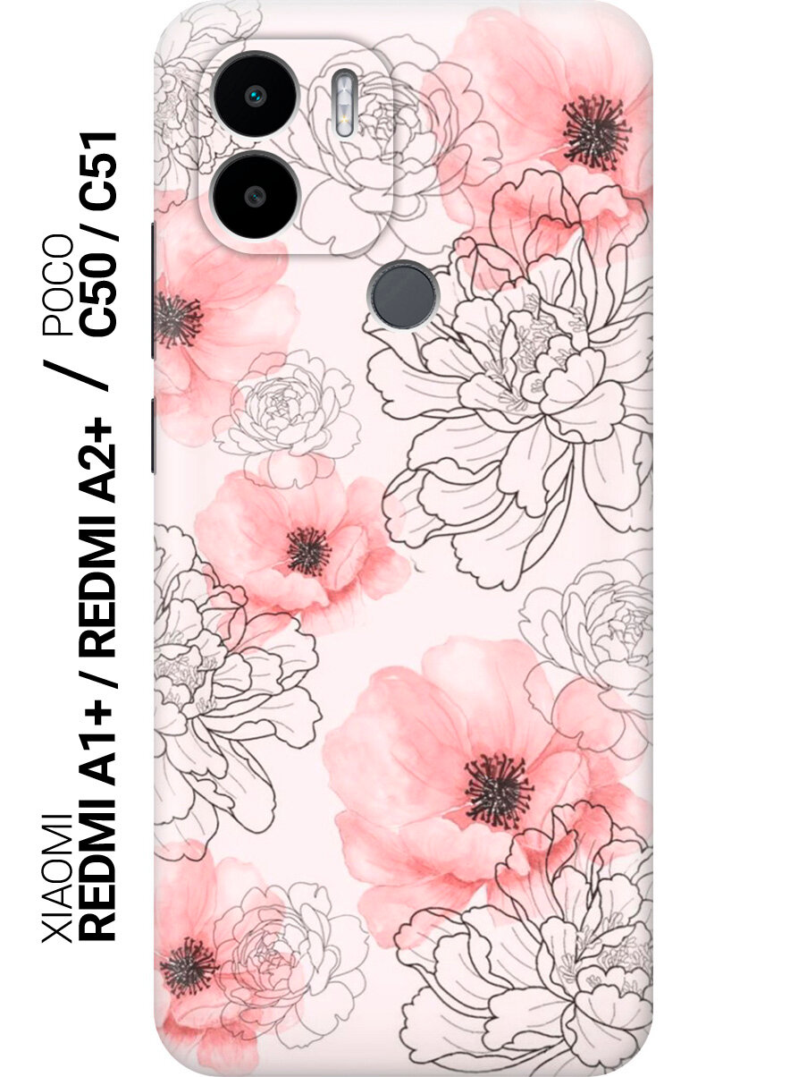 Силиконовый чехол на Xiaomi Redmi A1+ / A2+ / Poco C50 / C51 / Сяоми Редми А1 Плюс / А2 Плюс / Поко С50 / С51 с рисунком "Нежно-розовые цветы"
