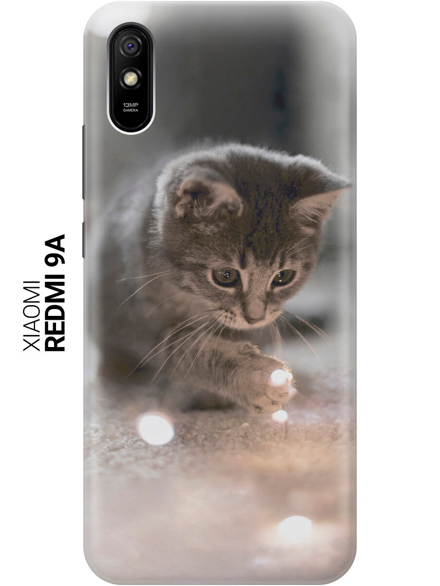 Силиконовый чехол на Xiaomi Redmi 9A, Сяоми Редми 9А с принтом "Котенок и свет"