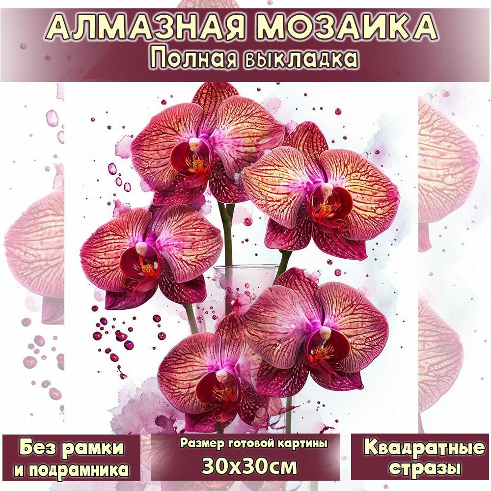 Алмазная мозаика без подрамника 30х30 " Орхидея " картина алмазная стразами