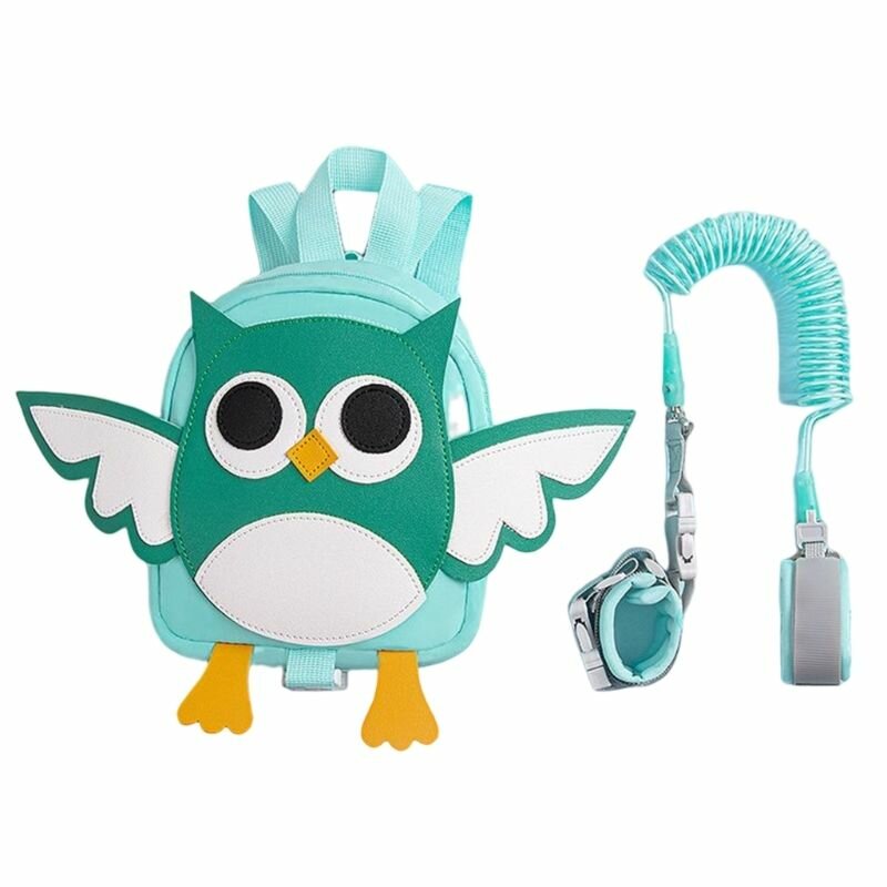 Детский рюкзак с поводком, сова мятно - зеленого цвета