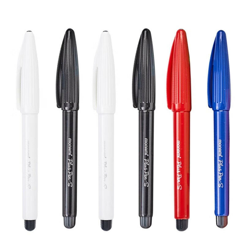 Monami Fiber Water-Based Pen Set, Line Drawing Pen, Gel Pen, Journal Pen, 0.4mm, Black, Red, Blue, 04031-6 Pcs