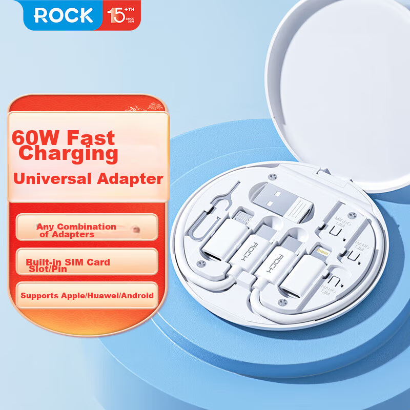 ROCK [60W Fast Charging] Multifunctional Data Cable, Three-In Charging Cable, Fast Charging Adapter, OTG, Apple Type-C Multi-Port USB Converter, Huawei Portable Storage Box
