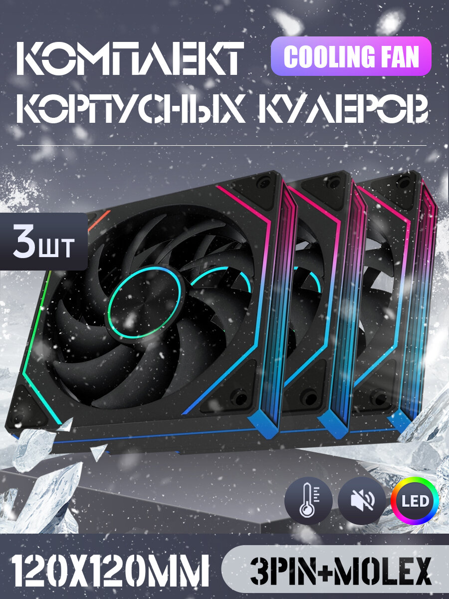 Вентилятор для корпуса 120 мм *3 шт RGB, Вентиляторы для ПК с fRGB подсветкой