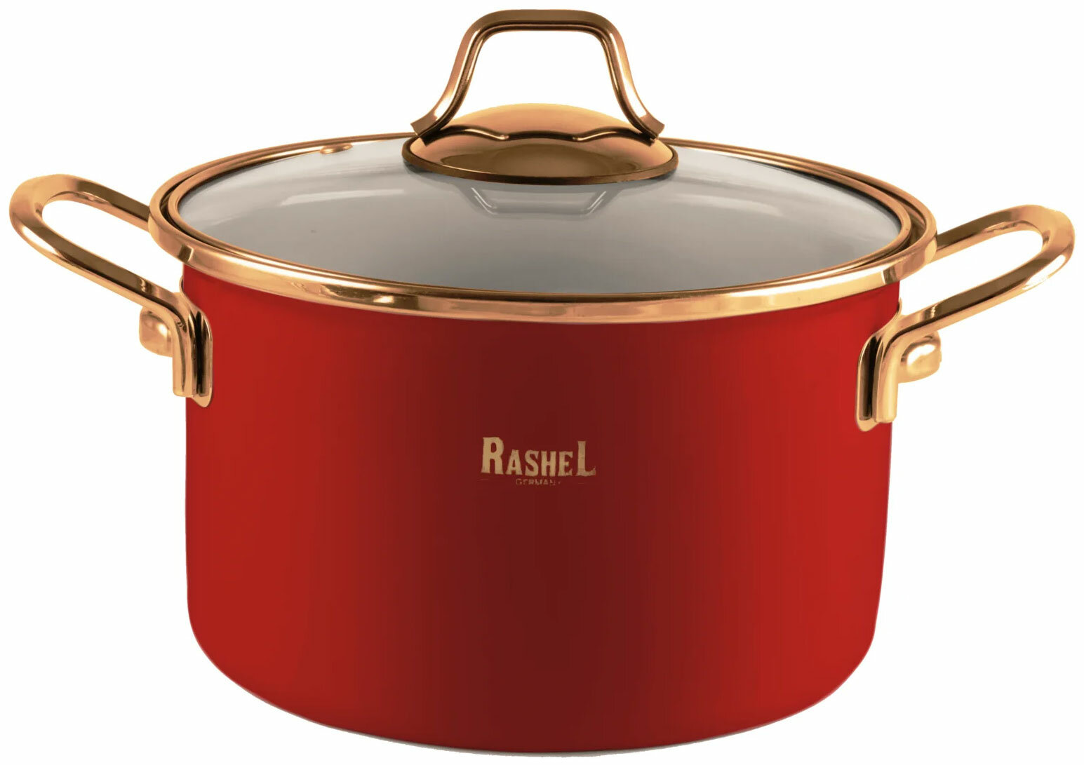 Кастрюля Rashel R-05520, 4 л, эмалированная, золото/красный