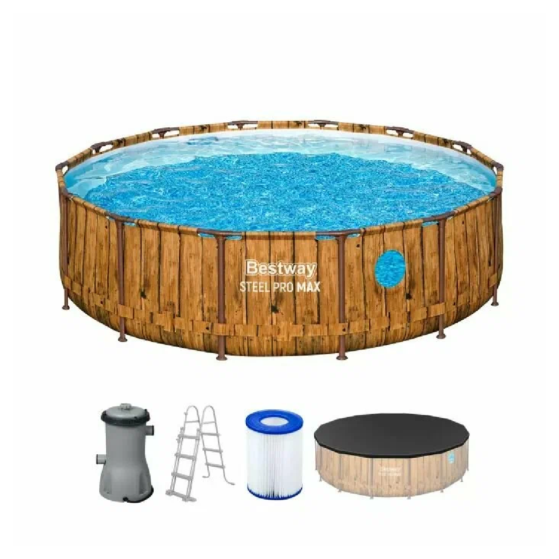 Бассейн каркасный Bestway 561JM BW Splash view Pool, коричневый (фильтр-насос, лестница, тент)