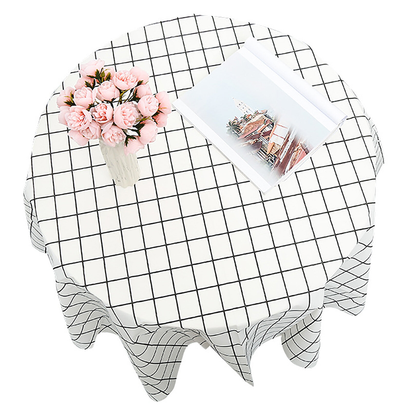 Ткань водонепроницаемая масляная достойная масло минималистичная модная декоративная столовая крышка белой клетки для домашней гостиничной комнаты белый клет