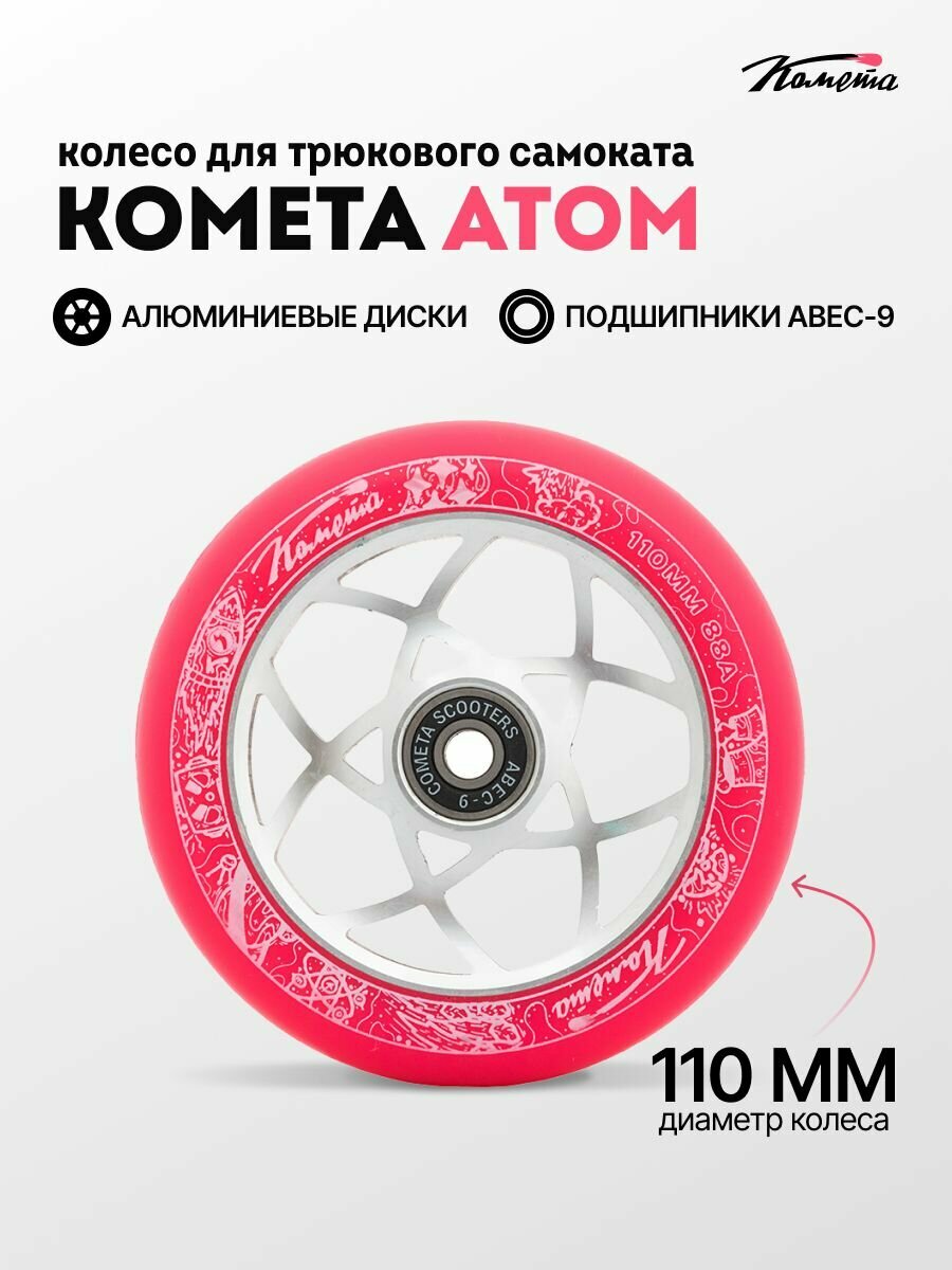 Колесо для трюкового самоката Комета 110мм Атом (Розовый / Серый)