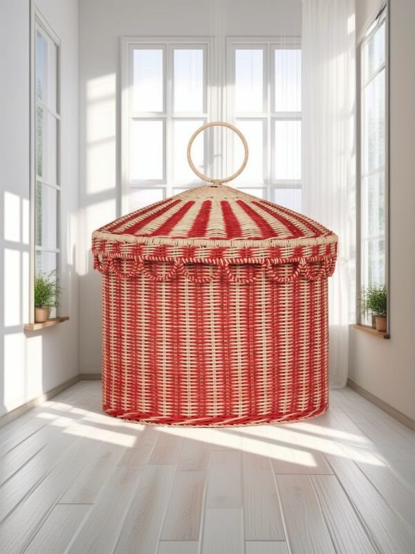 Детский игровой домик из ротанга переносная корзина для хранения с крышкой, малый размер 24*23 см