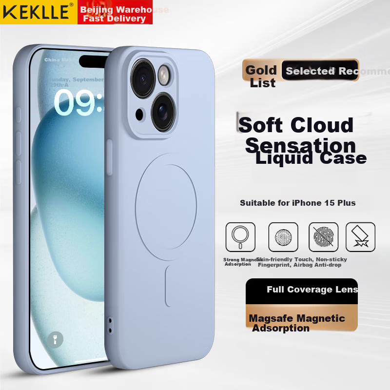 KEKLLE 【Skin-friendly magnetic absorption】Suitable for iPhone 15 Plus phone case Apple 15 Plus protective cover Skin-friendly liquid silicone magnetic absorption full coverage soft shell protective co