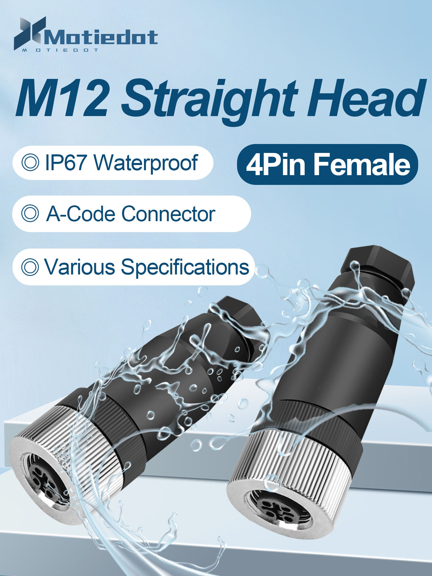 Разъем авиационный M12, 4-контактный, женский, водонепроницаемый, 12 мм, IP67