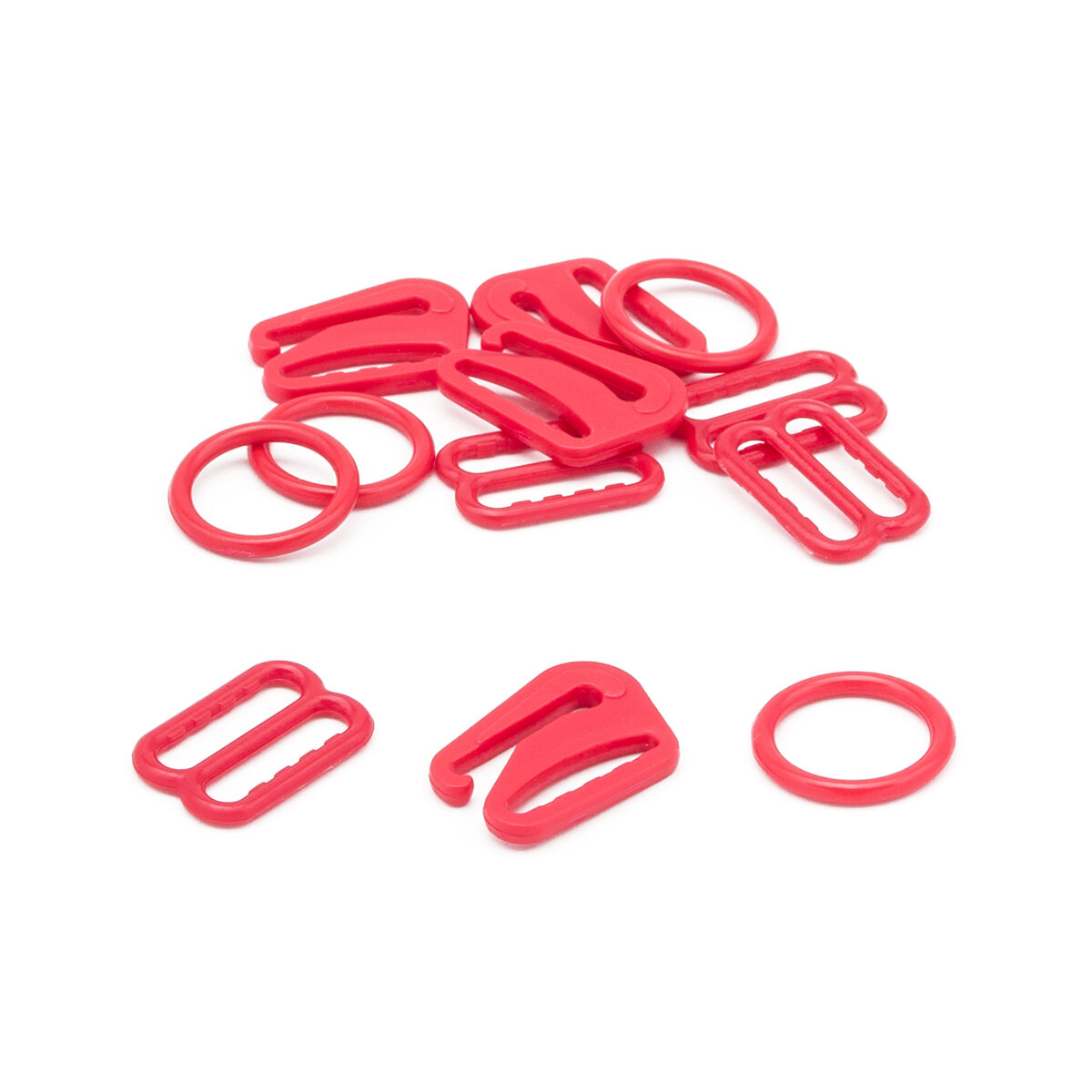 Набор фурнитуры для бюстгальтера, цвет красный (кольцо 12 мм - 4 шт, регулятор 14,5 мм - 4 шт, крючок 15 мм - 4 шт)