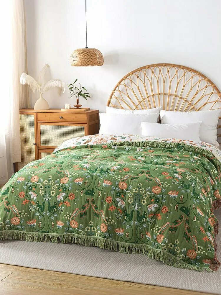 Плед, муслин, хлопок, 150x200см, 5 слоев, дышащий, легкий, стильный, гобелен, пэчворк