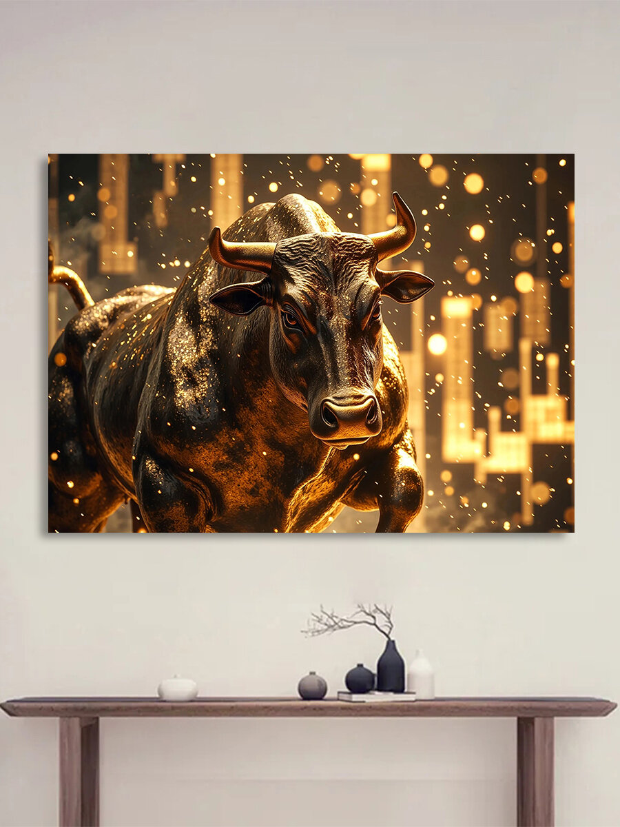 Картина интерьерная - "Бык мотивация деньги в офис" , 40х60 см.