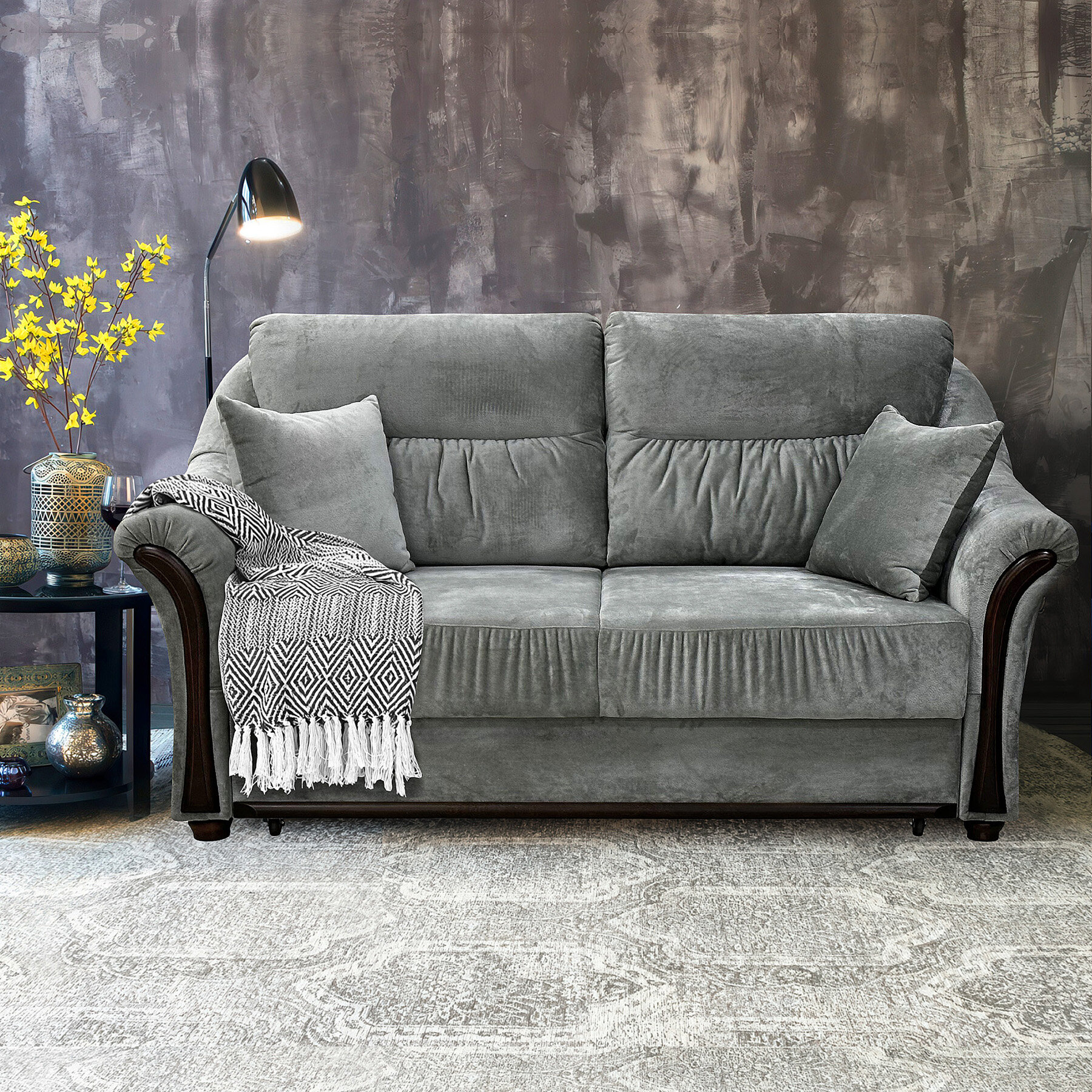 Диван-кровать Бустер Гарден, высокая спинка, мягкий, удобный, красивый, классический, антивандальная ткань, серый цвет.