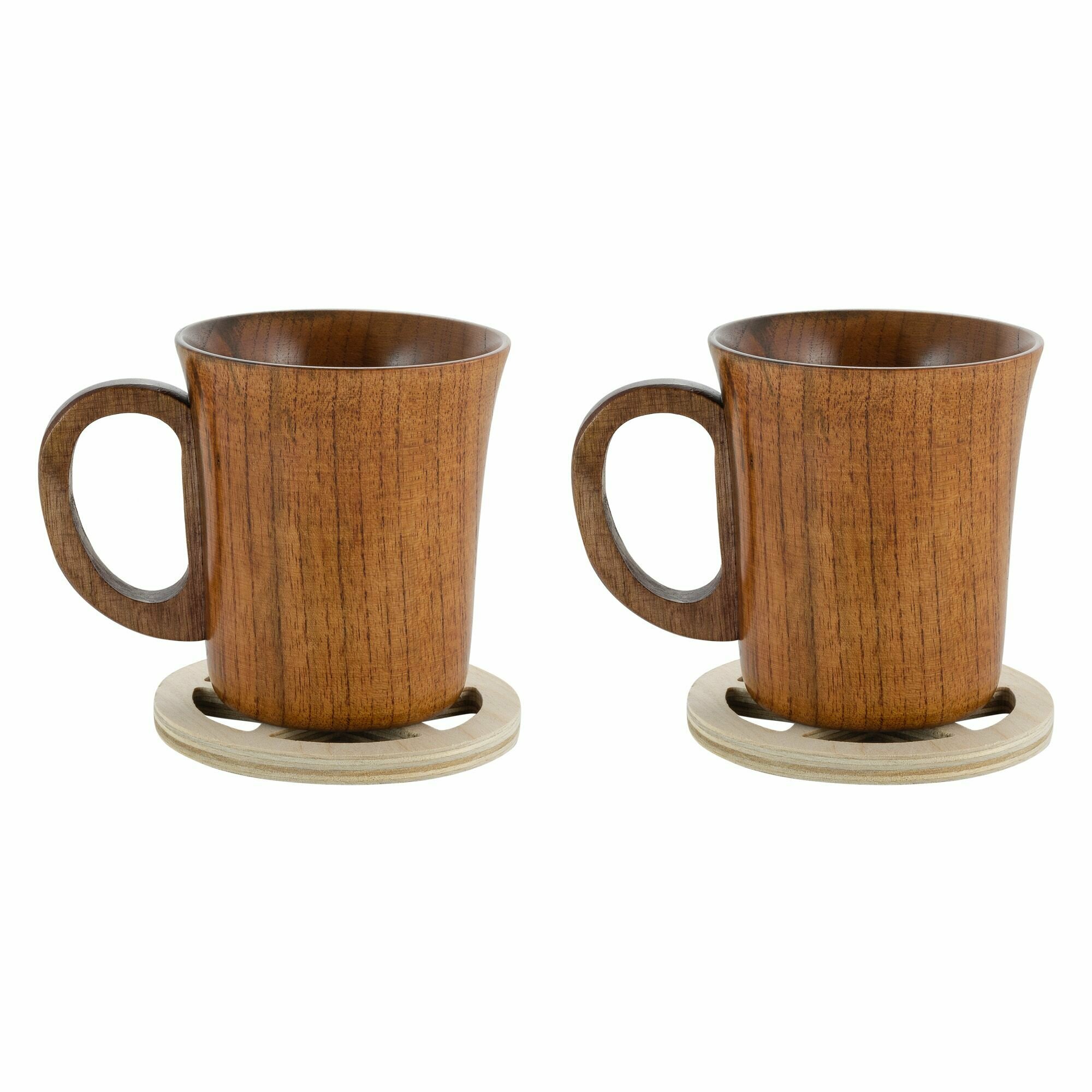 Кружка чашка, набор - 2 шт, из натурального дерева с ручкой объем 250 мл для горячих и холодных напитков
