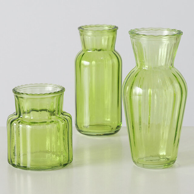 Набор стеклянных ваз Ber Regis 9-16 см зеленые, 3 шт, Boltze, 2053840