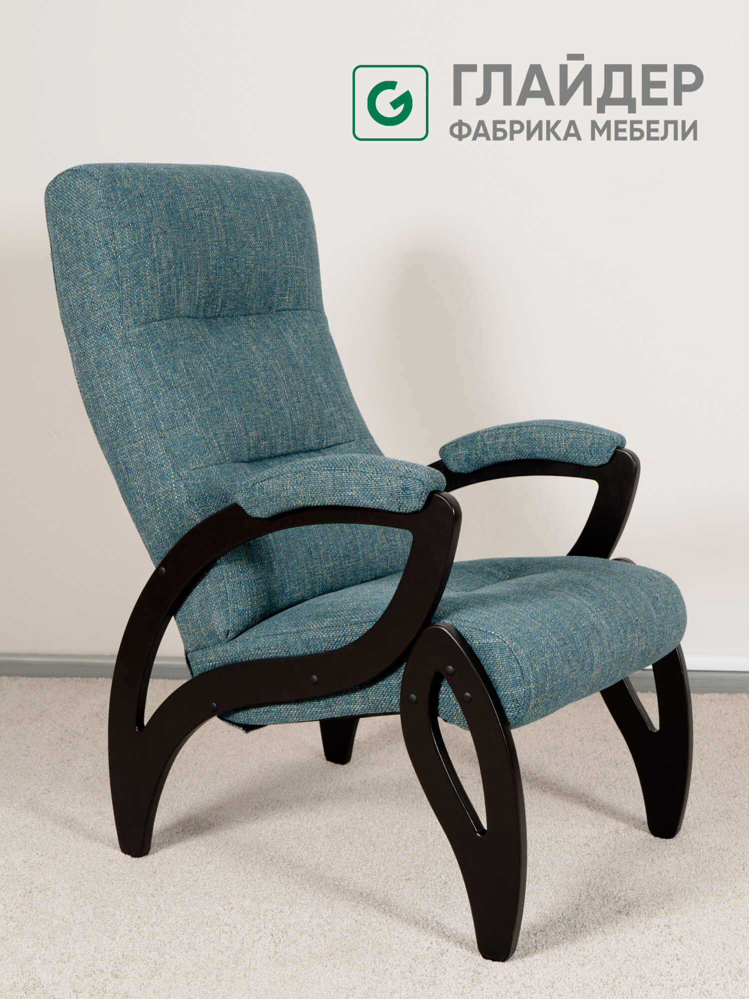 Кресло мягкое для дома и дачи Glider Весна с мягкими подлокотниками, цвет зеленый