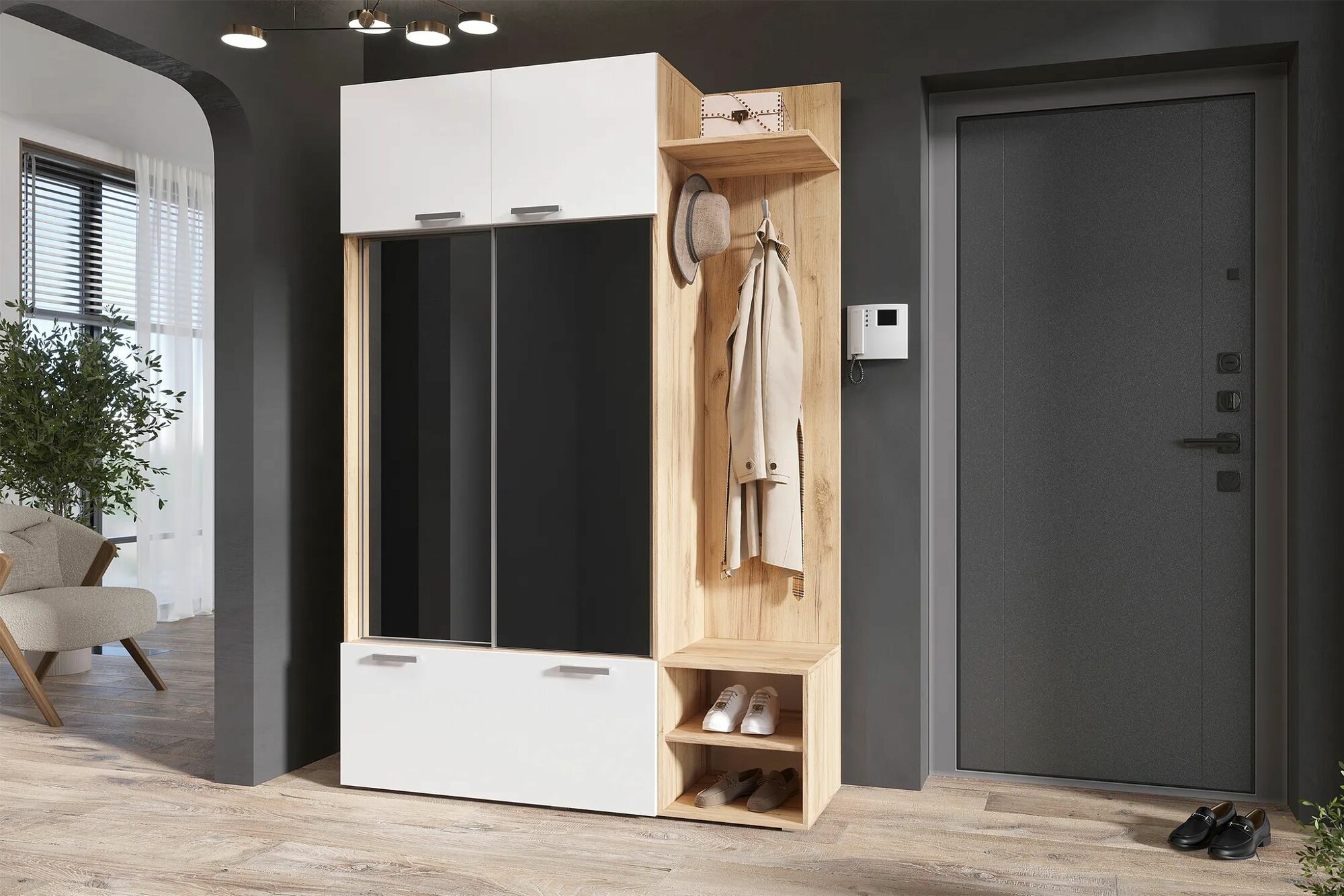 Прихожая Стелла (Белый глянец холодный/Дуб Крафт)