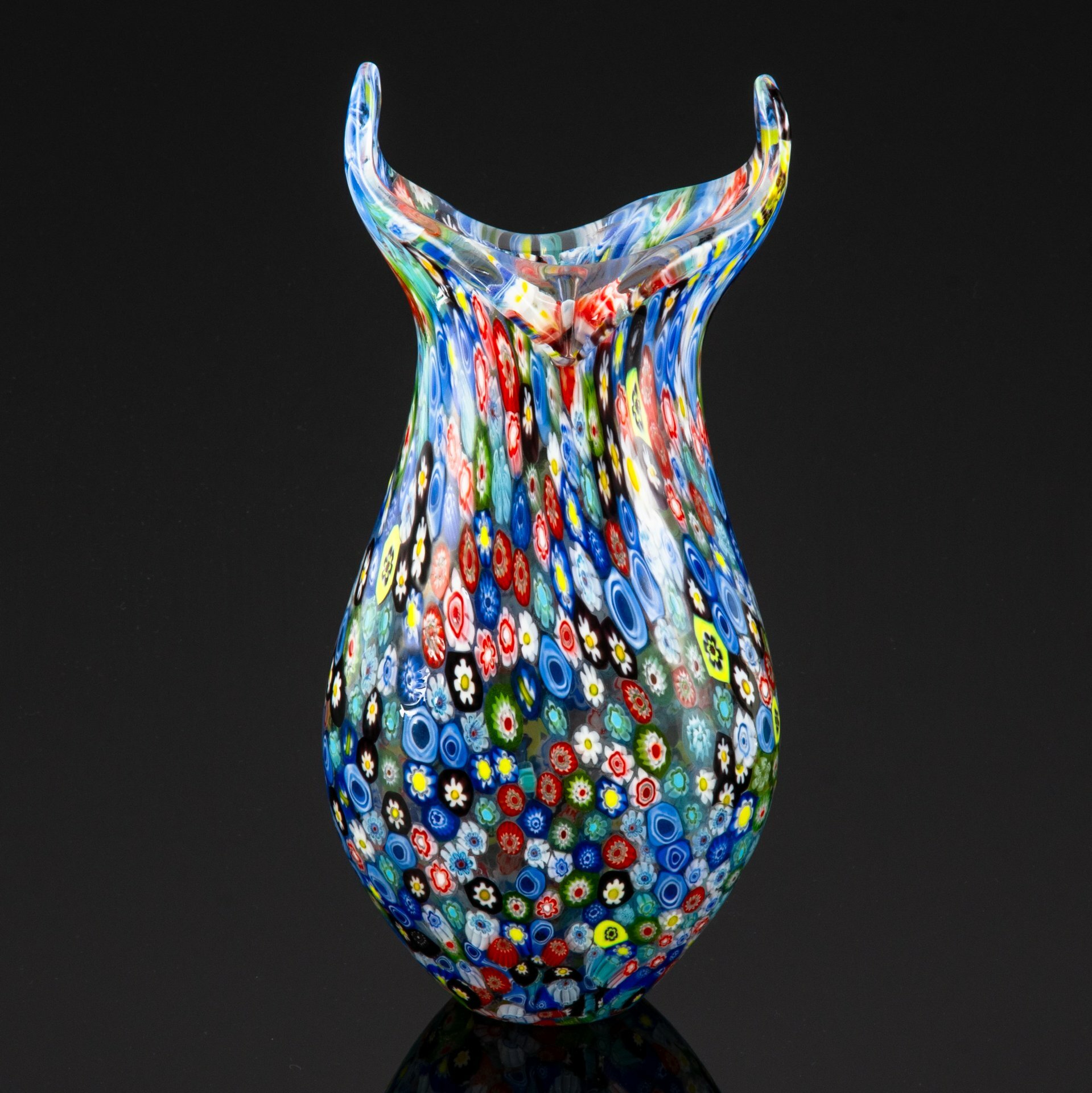 Ваза с цветочным узором, стекло, гутная техника, техника миллефиори, Италия
