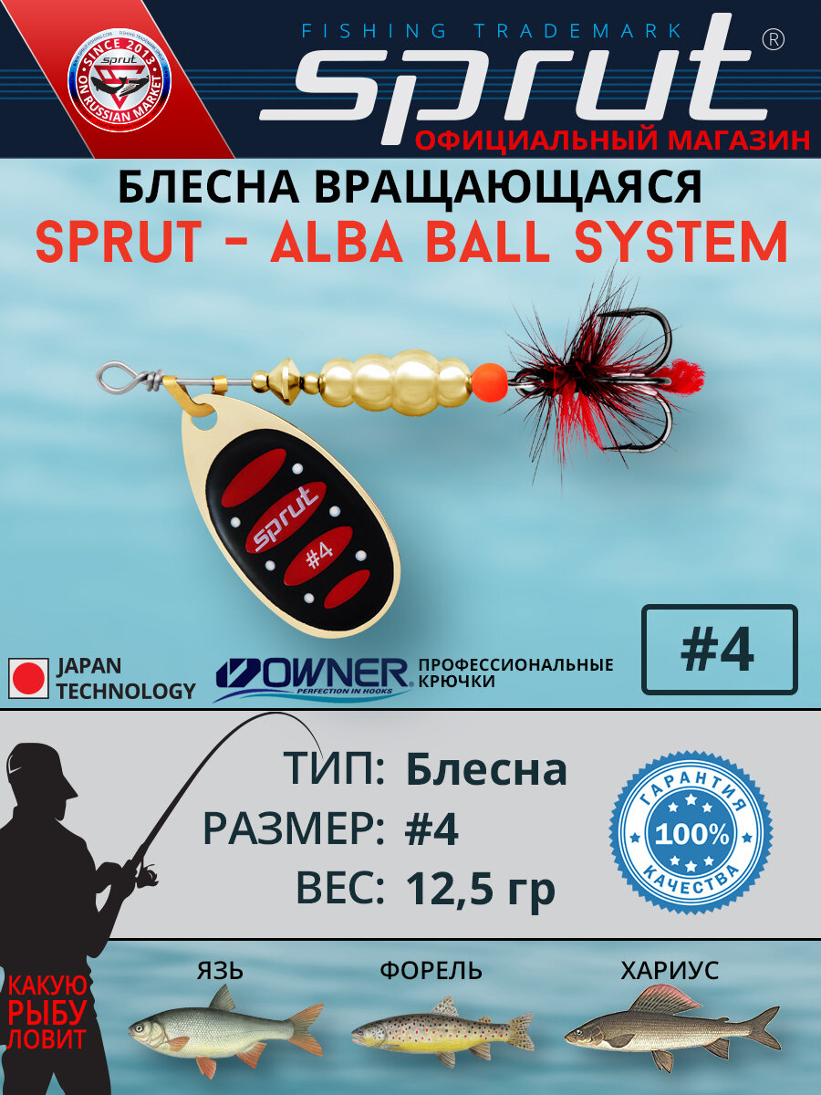 Блесна Вращающаяся Sprut Alba Ball System #4 (80mm/12,5g/GBKR)