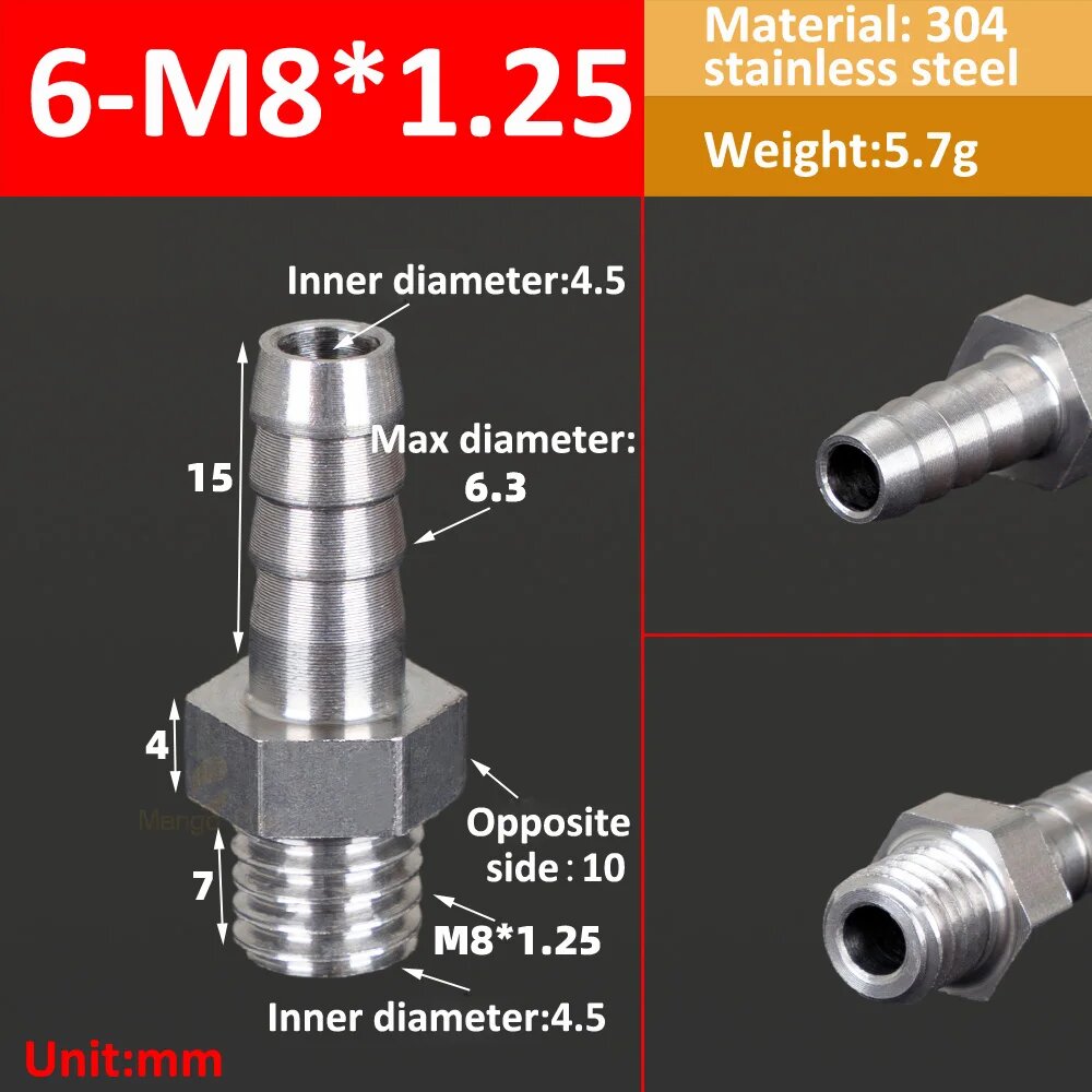 Соединитель Pagoda M8x1.25 из нержавеющей стали 304, PC6