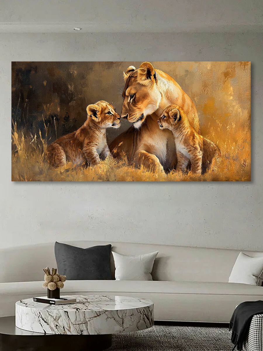 Картина Лев и львица, Семья Львов из коллекции "Лев", 40х80 см.