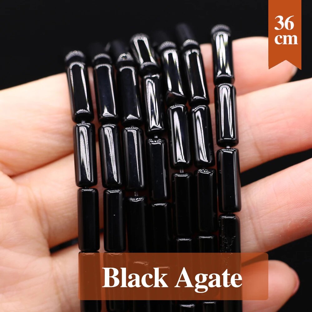 Черный агат бусины цилиндрические 4x13 мм Черный, Black