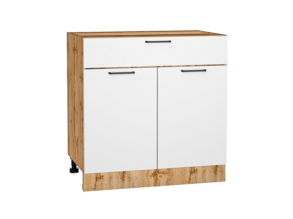 VVT Шкаф нижний с 2-мя дверцами и ящиком Флэт Дуб Вотан, White In 2S, 800 В*Ш*Г 816*800*478, фасад ЛДСП White In 2S, корпус Дуб Вотан White In 2S