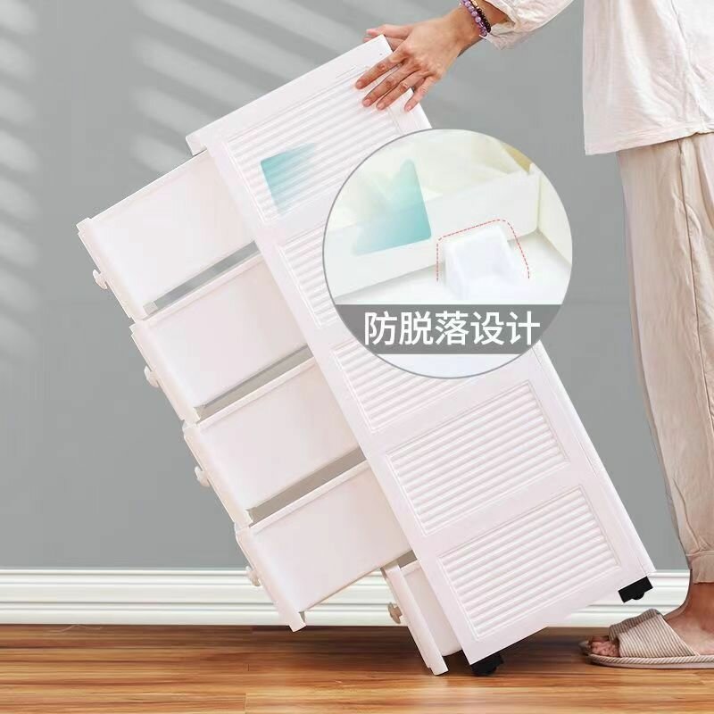 Узкий шкаф C369, белый, на колесах, с ящиками, классический стиль, пластик