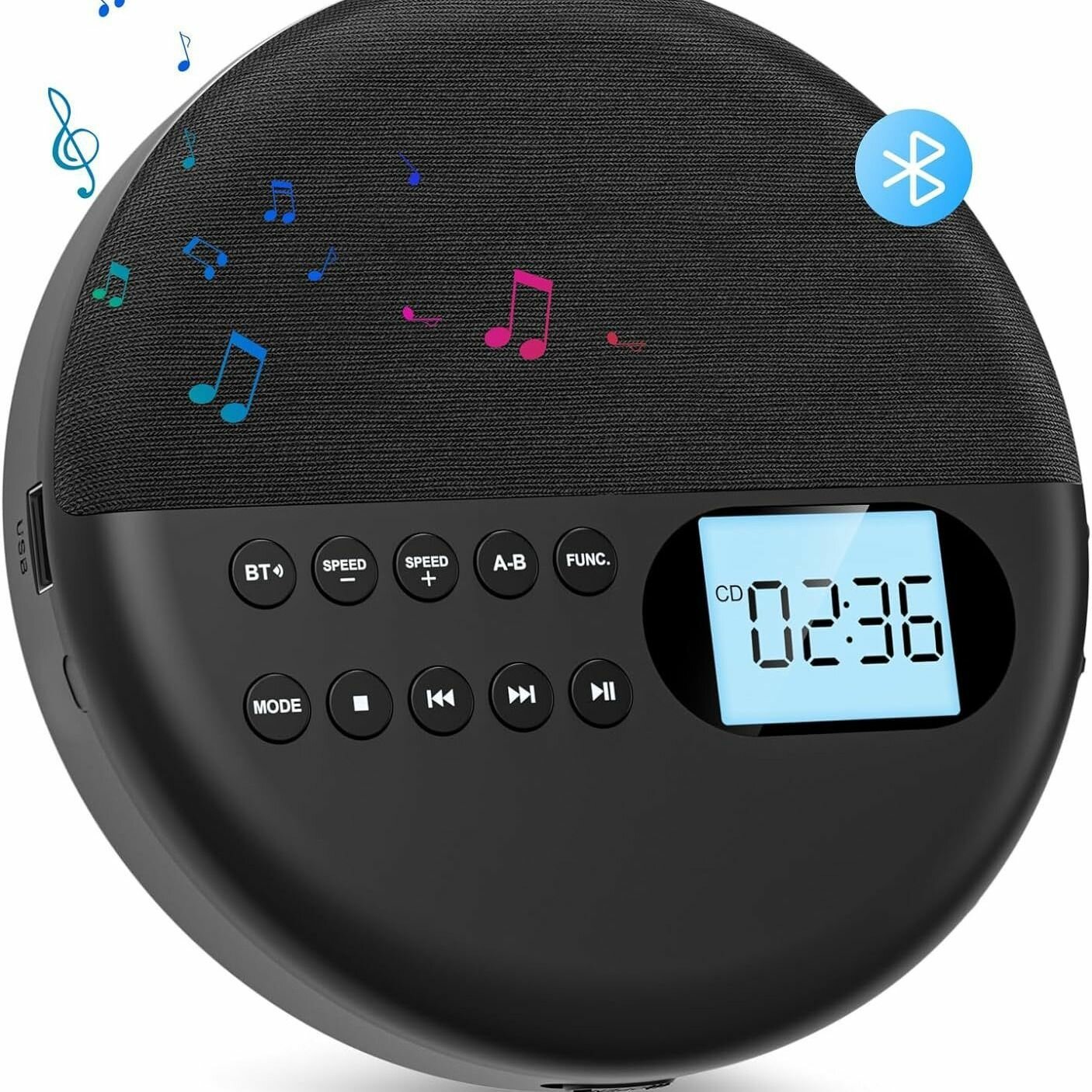 Портативный CD-плеер Boombox C-03, USB, AUX, Bluetooth, 1 диск, с дисплеем, ABS, питание от батареек, 220 В