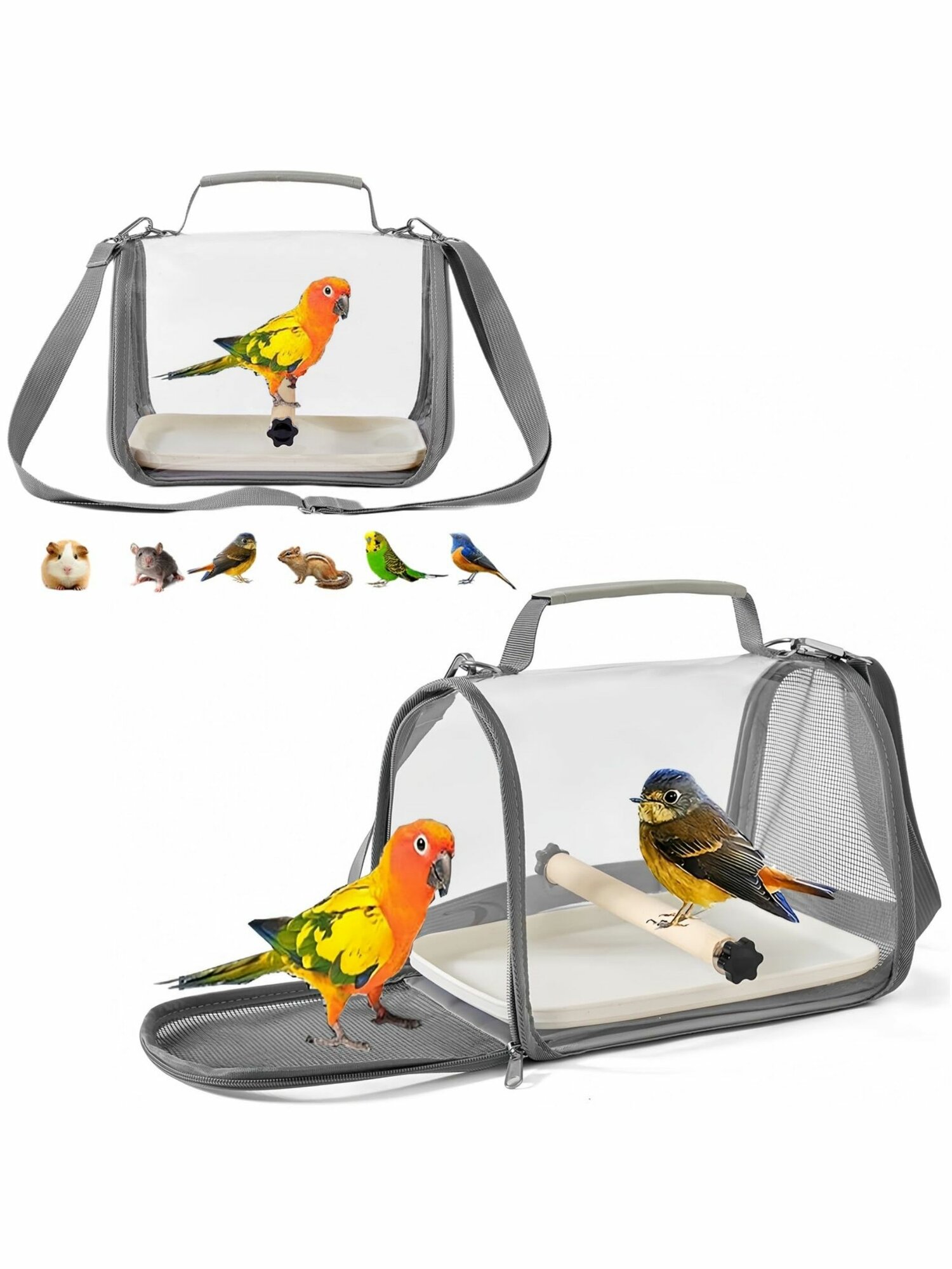 Переносная клетка для птиц MAHUA, складная, с плечевым ремнём, мягкая, серая