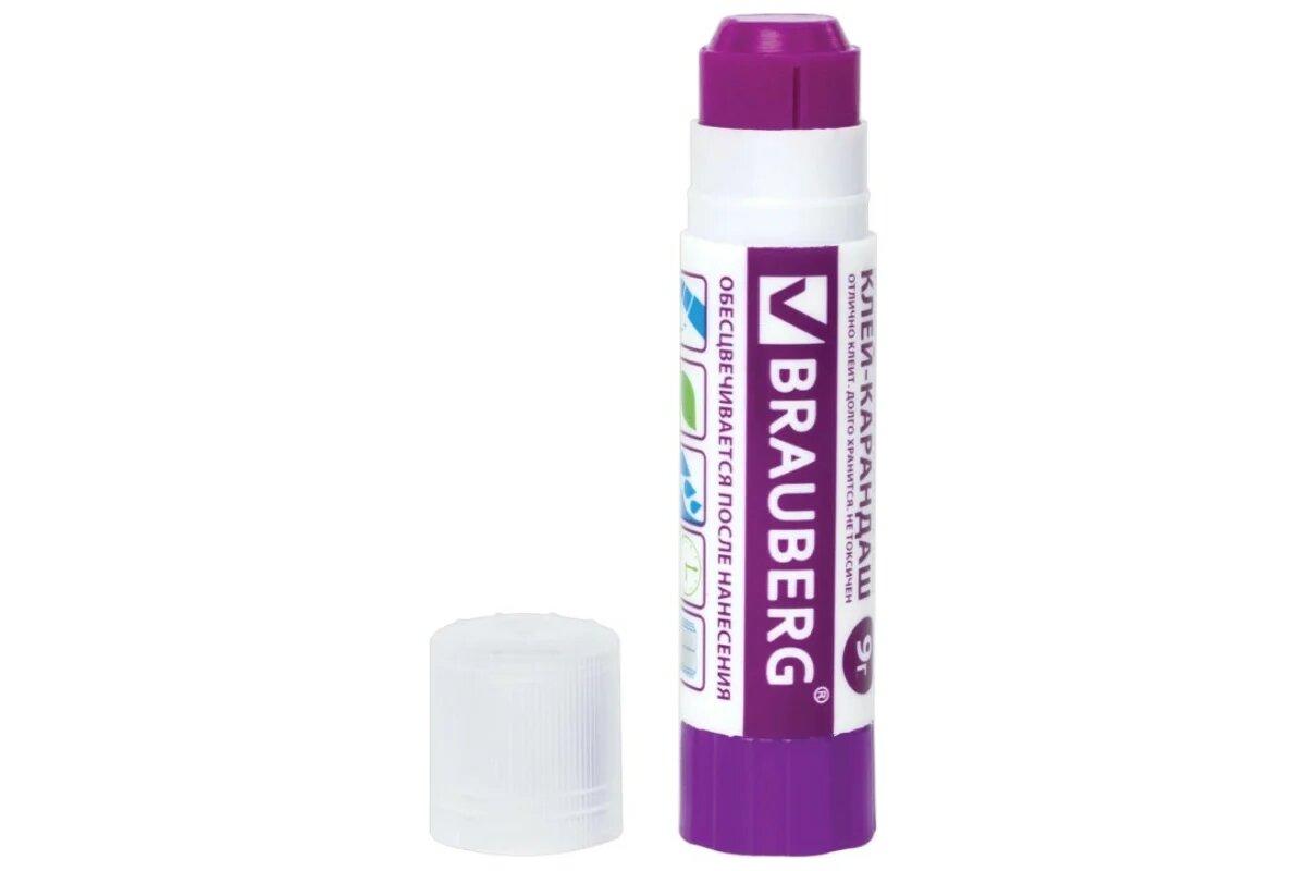 BRAUBERG клей-карандаш 9 г обесцвечивающийся после высыхания для бумаги и поделок школьников