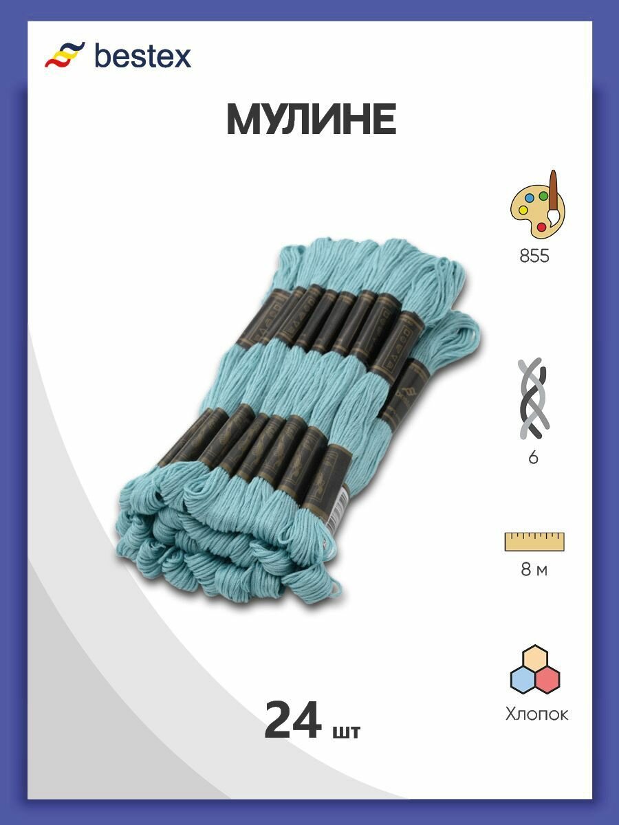 Мулине одноцветный набор Bestex, мерсеризованный хлопок, 24 шт (855)
