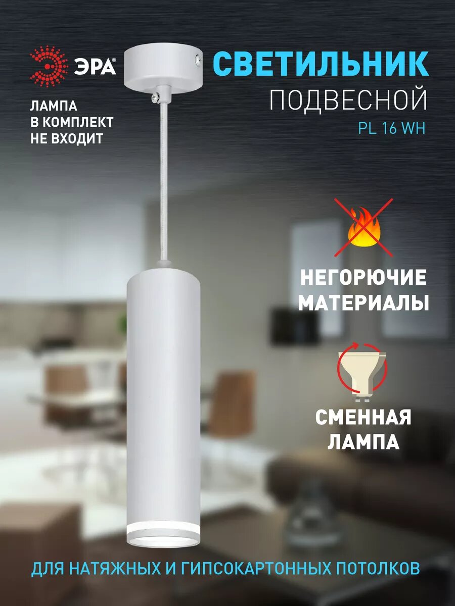 Светильник потолочный подвесной ЭРА PL16 WH, металл, GU10, белая