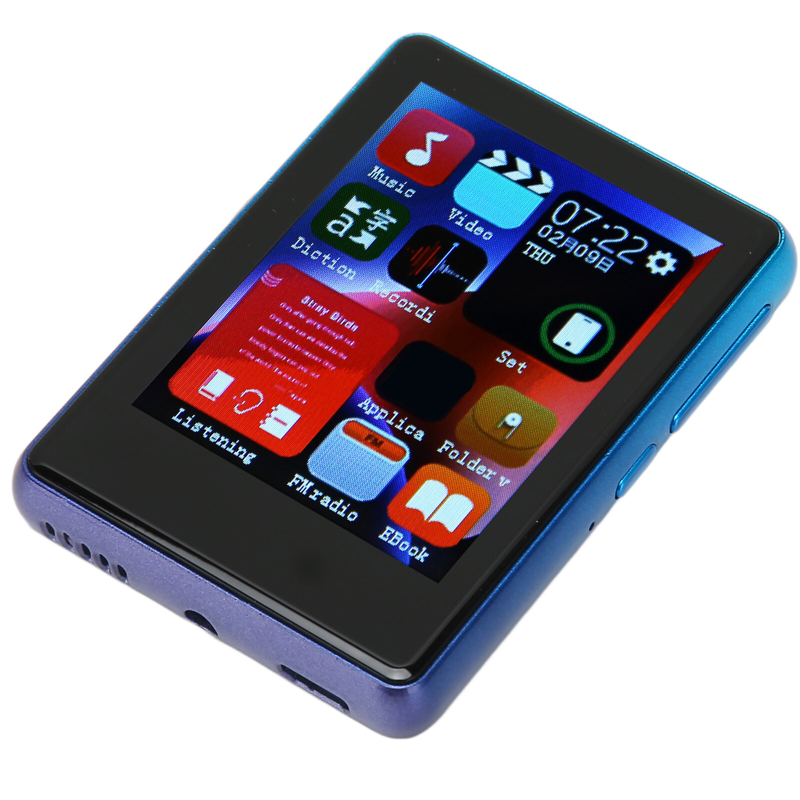 MP3-плеер Bluetooth 5.0 HD с полным сенсорным экраном и поддержкой записи Музыкальный плеер с FM-радио Электронная книга Динамик Синий 4 + 128 ГБ (карта памяти)